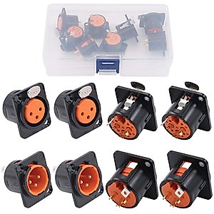 Glarks 8Pcs 3 Pin XLR Male Female Jack with Gold Plated Pin, Chassis Panel Mount Jacks D Series Size, Compatible with Series D Pattern Holes Audio Studio Connector