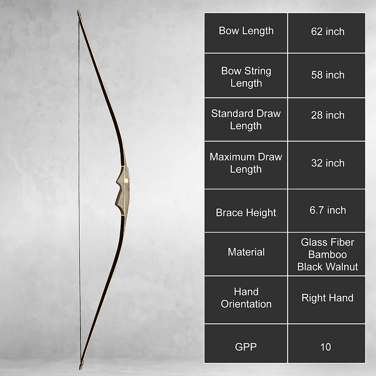 AF Archery LongBow Set, 62" Right Hand Premium Hunting Bow Kit for Archery Enthusiasts, Ergonomic Design All-in-One Longbow for Youth Adults Beginners to Advanced Outdoor Practice & Hunting, 45lbs