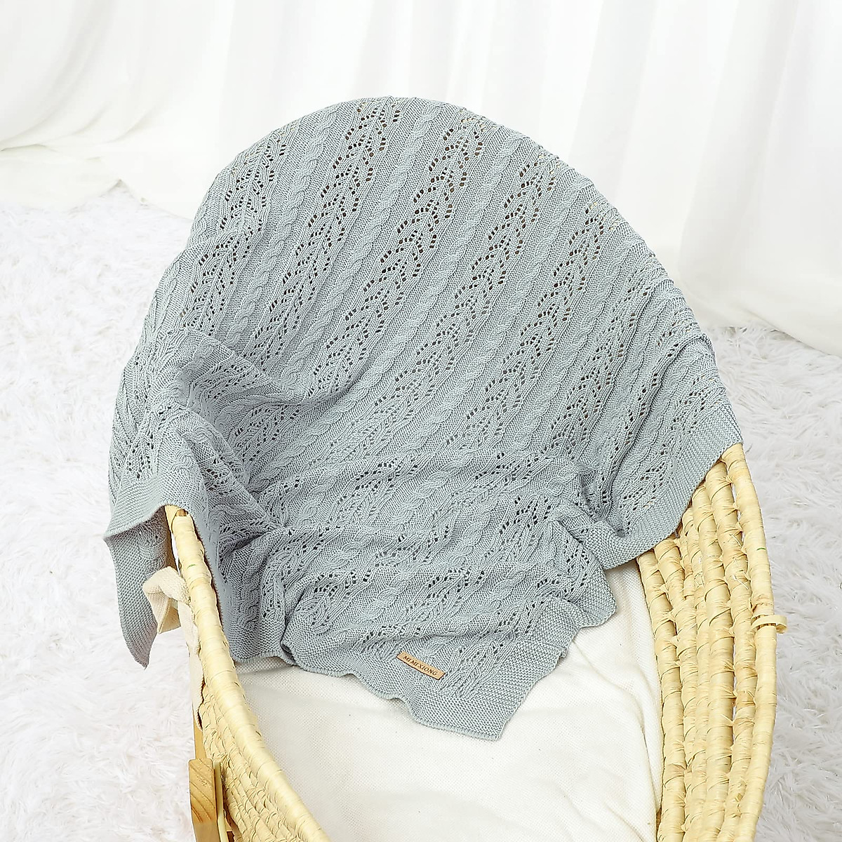 LAWKUL Baby Blankets Knit 100% Cotton Newborn Infant Receiving Blankets Swaddle Gender Neutral Nursery Blanket Cyan 40x30 Inches