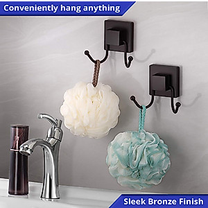 HOME SO Suction Cup Hooks for Shower, Bathroom, Kitchen, Glass Door, Mirror, Tile – Loofah, Towel, Bath Robe Removable Hook Holder – Prisma Collection, Stainless Steel Bronze (2-Pack)…