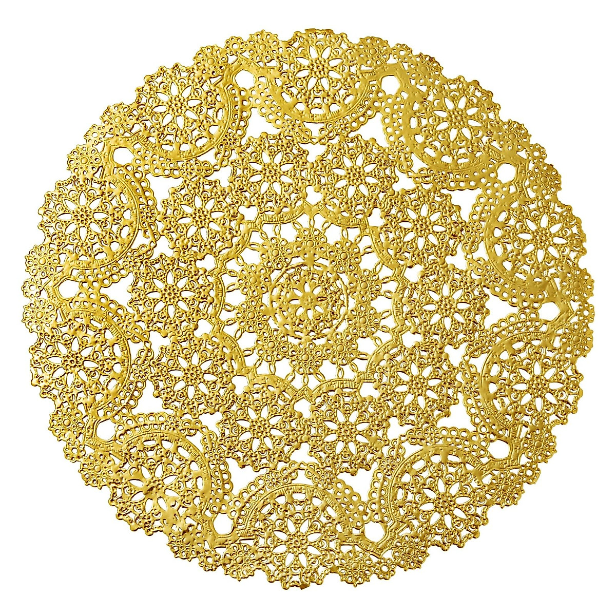 Juvale 60 Pack 10 Inch Gold Paper Doilies for Dining Table, Round Decorative Medallion Lace Placemats for Wedding