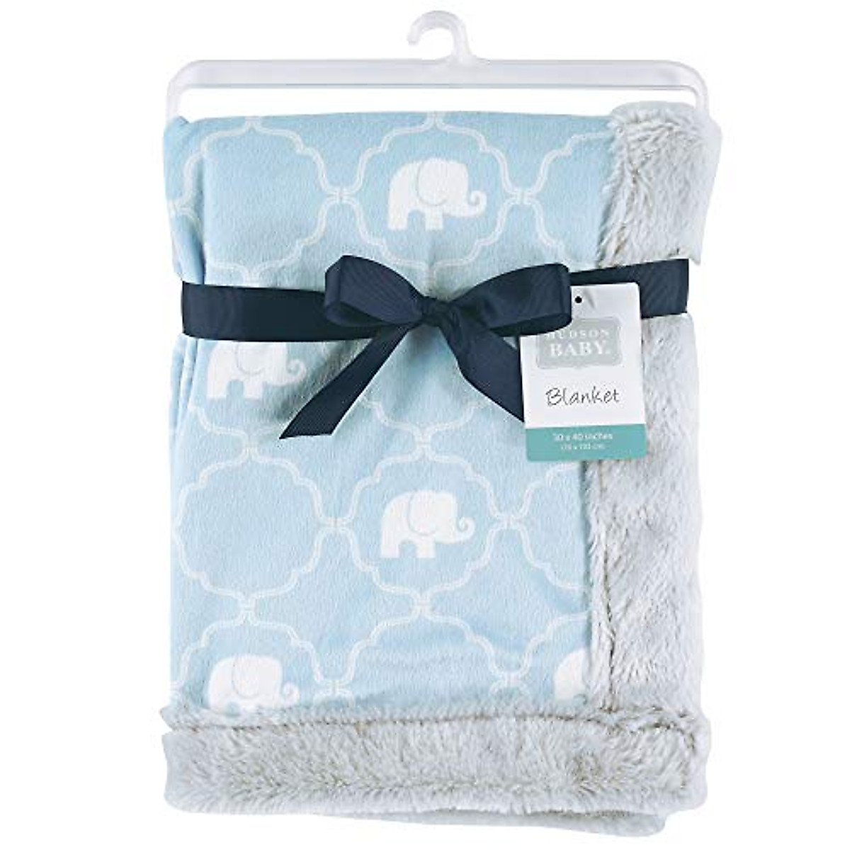 Hudson Baby Unisex Baby Plush Blanket with Furry Binding and Back, Elephant, One Size