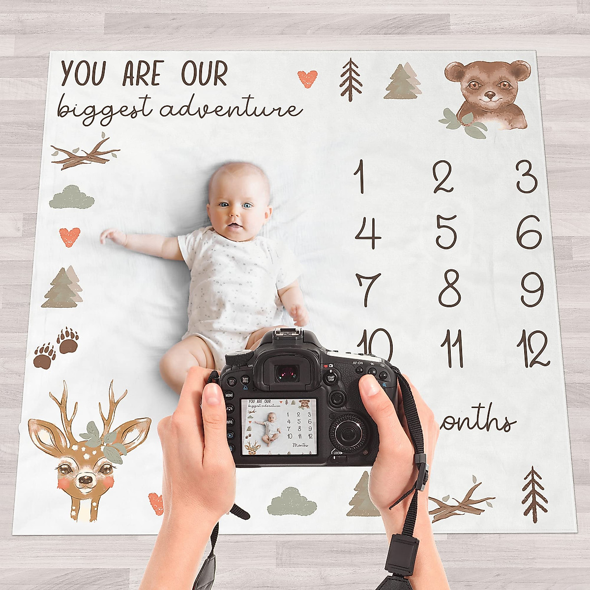 ZICOTO Modern Baby Milestone Blanket - Beautiful Woodland Friends Design for Personalized Monthly Baby Pictures - Cherish Your Adorable Babys Boy Or Girl Milestones Forever