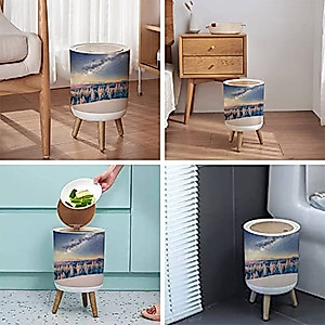 LGCZNWDFHTZ Small Trash Can with Lid for Bathroom Kitchen Office Diaper Sky Winter Snowy Night Carpathians Ukraine Europe Bedroom Garbage Trash Bin Dog Proof Waste Basket Cute Decorative