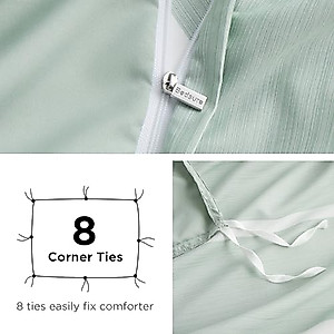 Bedsure Queen Duvet Cover Sage Green Striped - Super Soft Cationic Dyed Duvet Cover for Kids with Zipper Closure, 3 Pieces, No Comforter(90"x90")