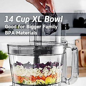 Magiccos 14-Cup French-Fry-Cutter Storage-Drawer Food-Processors - Large Feed Chute, Built-in Storage Drawer, Cheese Shredding, Meat Chopping, Shredding and Slicing, Mixing and Doughing, for Home Use