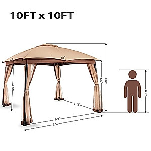 FAB BASED 10x10 Gazebo for Patio, Double Vent Canopy Gazebo with Privacy Netting Screen, Outdoor Heavy Duty Steel Waterproof and Portable Gazebo for Deck Backyard Lawn and Garden (Khaki)