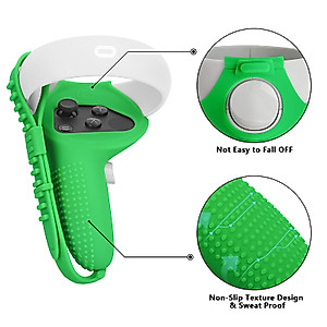 TOMSIN Touch Controller Grip Cover for Oculus Quest 2 with Silicone Face Cover, Protective Lens Cover, Silicone Handle Strap Combo, Sweatproof Lightproof Anti-Throw Accessories Set (Green)