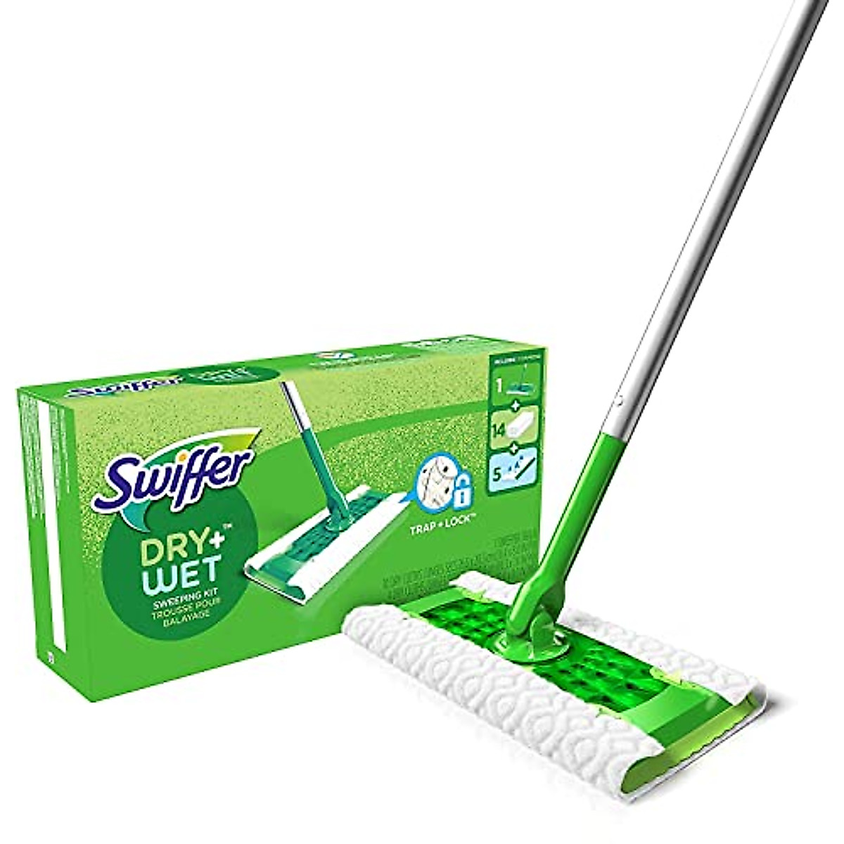 Swiffer Sweeper 2-in-1 Mops for Floor Cleaning, Dry and Wet Multi Surface Floor Cleaner, Sweeping and Mopping Starter Kit, Includes 1 Mop + 19 Refills, 20 Piece Set