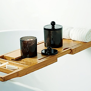 Black Premium Mason Jar Bathroom Accessories Set-Rustic Farmhouse Decor(6PCS)&12 Pack Qtip Dispenser Apothecary Jars Bathroom Set with Labels(15oz & 12oz)