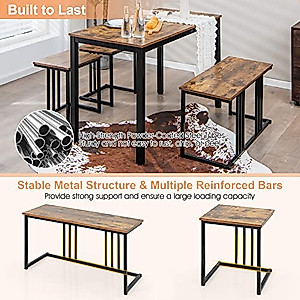 Giantex 4 Piece Dining Table Set, Kitchen Table and Chairs for 4, Nesting Furniture Set w/Bench & 2 Stools, Space-Saving Table Set, Modern Desk Set for Dining Room Restaurant