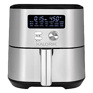 Kalorik MAXX® Digital Air Fryer FT 47823 BKSS | 6-Quart Oilless Air Fryer with 7 Cooking Functions | LED Display | 21 Smart Presets | 5 Dishwasher-Safe Accessories & Bonus Recipe Book | Nonstick Air Frying Basket  | 1750W | Stainless Steel & Black