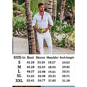 URRU Men's Muscle Dress Shirts Slim Fit Stretch Long Sleeve Casual Button Down Shirt White S