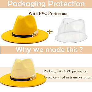 HUDANHUWEI Women's Wide Brim Fedora Panama Hat with Metal Belt Buckle W Yellow