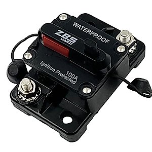 ZBSJAKU 100 Amp Circuit Breaker with Manual Reset, 12V- 48VDC, Waterproof Auto Car Protection Stereo Switch for Car Audio System Protection (100A)