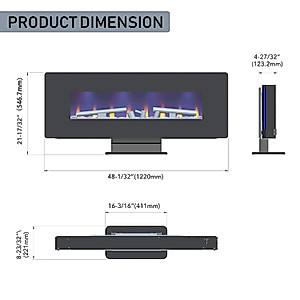 Top Space Wall Mount Fireplace 48 Inch Electric Fireplace with Remote Control Timer, Adjustable Log or Crystal Flame, 1500W, Black