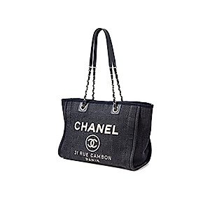 CHANEL Women's Pre-Loved Deauville Medium Tote, Denim, Blue, One Size