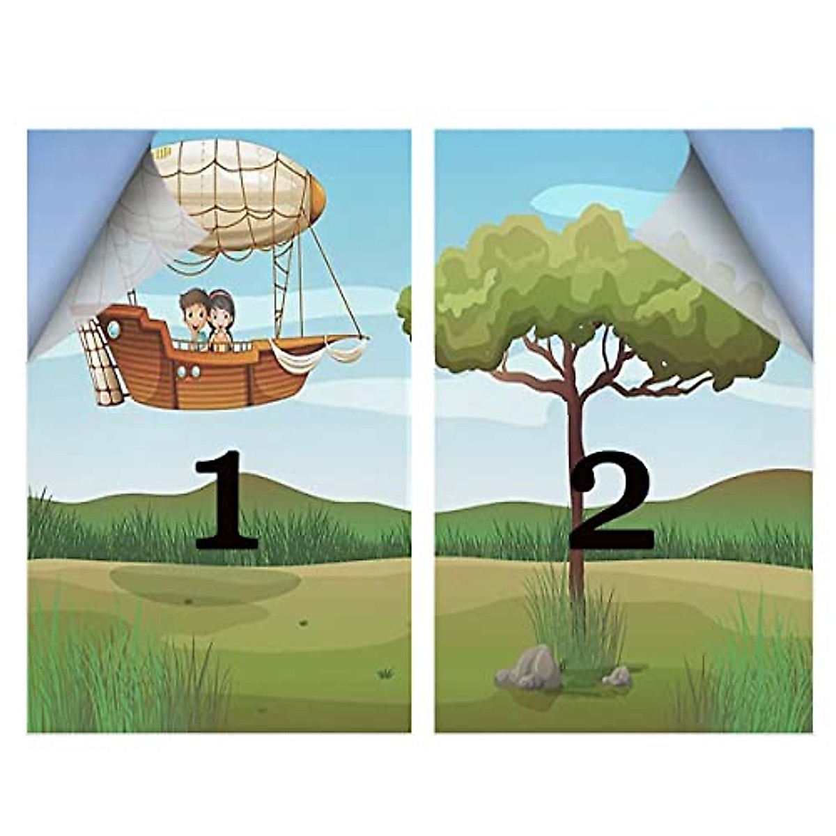 Blue Green Static Clung Window Film Frosted Stained Flower Glass Sticker for Privacy Explore Girl Boy New Adventures Hot Air Balloon Privacy Film 17.7Wx23.6L-inch x2 Pcs