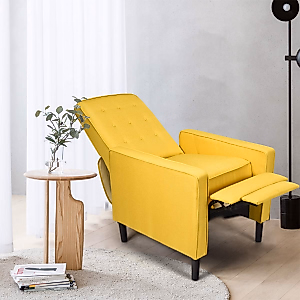 Giantex Push Back Recliner Chair, Modern Fabric Recliner w/Button-Tufted Back, Accent Arm Chair for Living Room, Bedroom, Home Office (Yellow)
