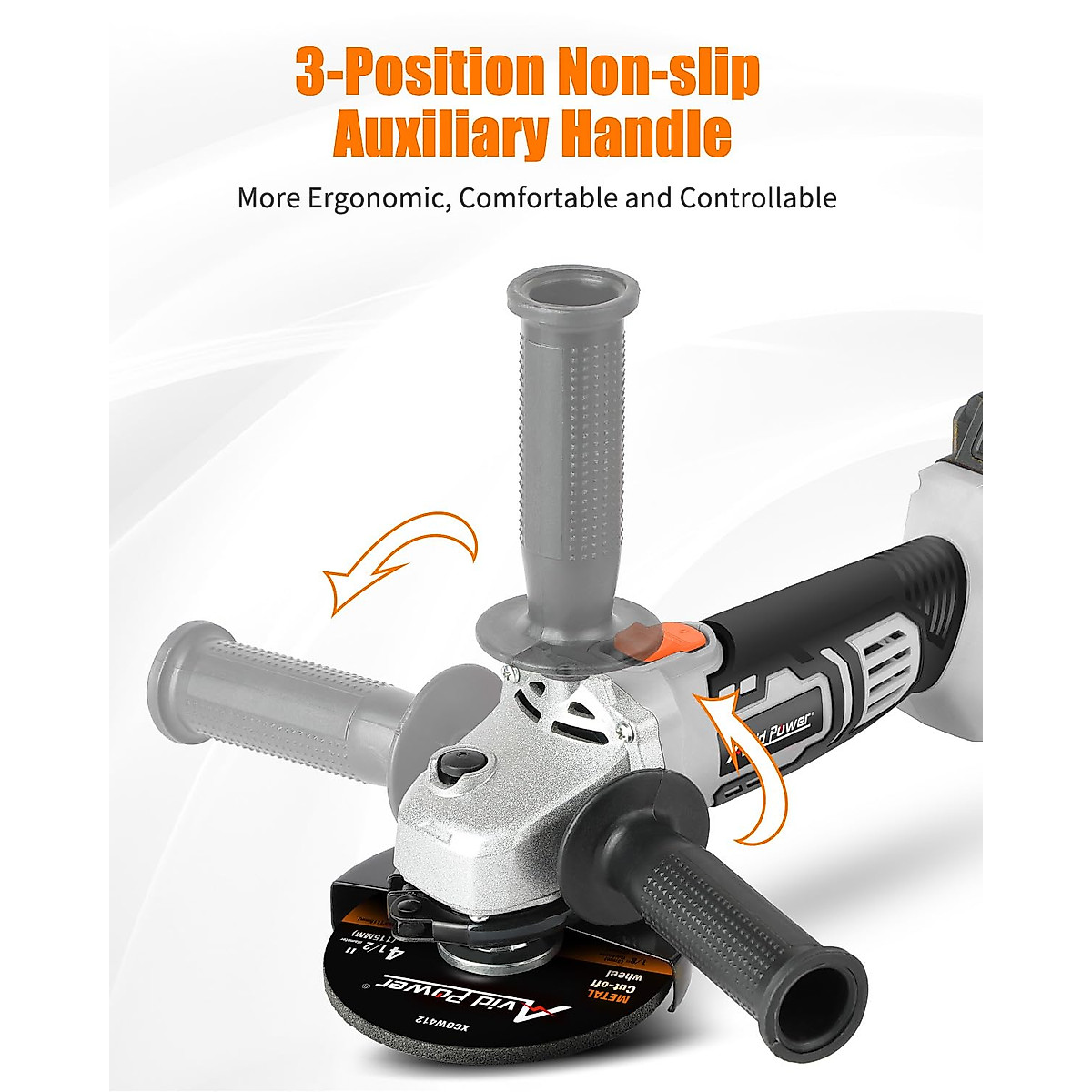 AVID POWER Cordless Angle Grinder with 4-pole Motor, 20V Cordless Grinders Tools w/3.0A Battery & Fast Charger, 4-1/2 Inch Grinding Wheels, Cutting Wheels, Flap Discs and Auxiliary Handle - Grey