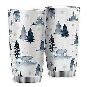 Hinfunees Bear Forest Tumbler with Lid Animal Travel Mug Stainless Steel Coffee Mugs Double Walled Water Cups for Home Office School Outdoor Gifts Bear Forest 20oz