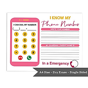 Inkdotpot Dry Erase Practice Worksheet I Know My Address, I Know My Phone Number - Preschool, Kindergarten Laminated Worksheet, Homeschool Activities for Kids with 2 Dry Erase Markers