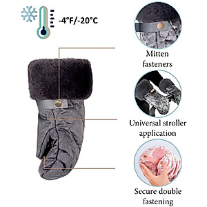 Emma Warm Muff Stroller Gloves, Wind and Water-Resistant, with Universal Fit, Kids Baby Pram Stroller Accessory, Anti-Freeze Gloves, Best for Freezing Cold Winter Conditions, Grey