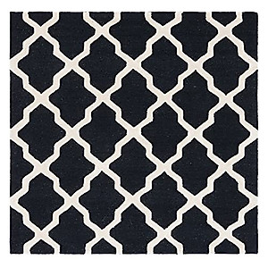 SAFAVIEH Cambridge Collection 4' Square Black/Ivory CAM121E Handmade Trellis Premium Wool Area Rug