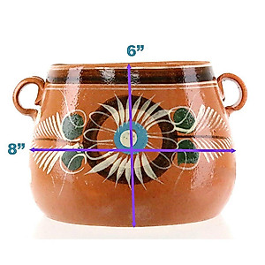 Thaweesuk Shop New Olla De Barro Frijolera w/Lid 3.5 Quarts Canterito Cazuela Traditional Floral of Set