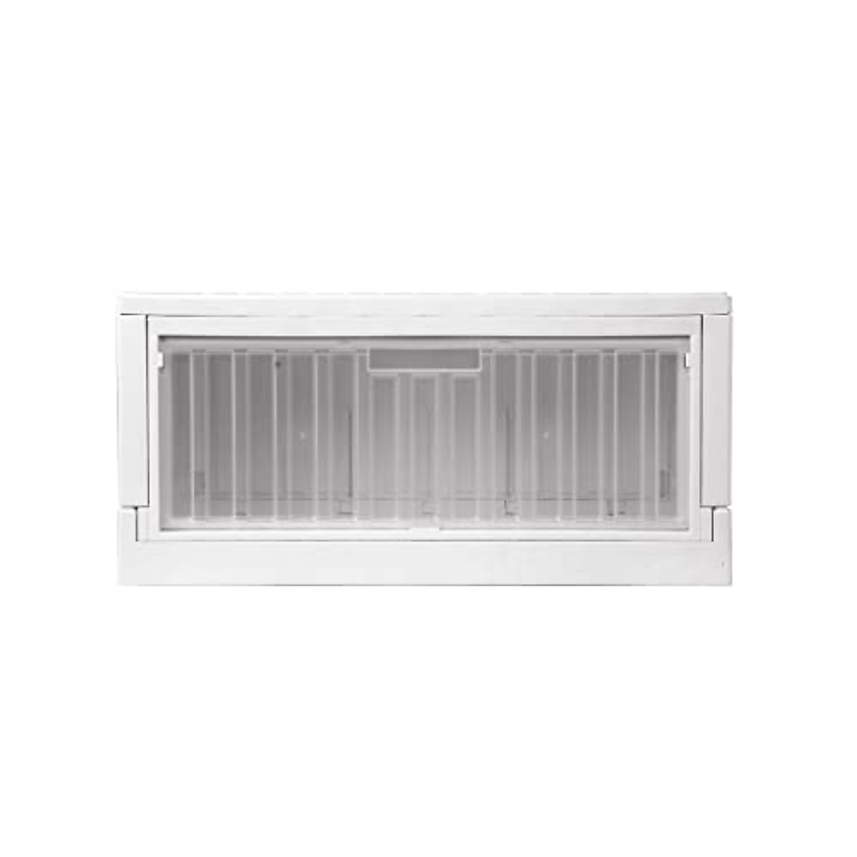 livinbox 45L collapsible storage bins with door, comic books container, dust-proof stack-able folding box for Home Office Bedroom Dorm Toys Bedding, white & transparent, FB-6432S-WTTR