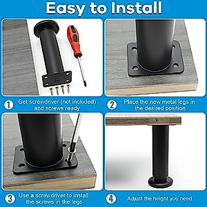 KONIGEEHRE [Upgraded 4 PCS Metal Adjustable Furniture Legs 7-11.8 inch, Heavy Duty Cabinet Legs Extension for Couch/Bed/Desk/Sofa/Table/Chair/Dresser, Replacement Legs for Furniture –Black