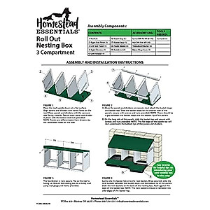 Homestead Essentials 3 Compartment Roll Out Nesting Box for Chickens | Heavy Duty Chicken Coop Nesting Box with Lid Cover to Protect Eggs (with Perch) | for Up to 15 Hens