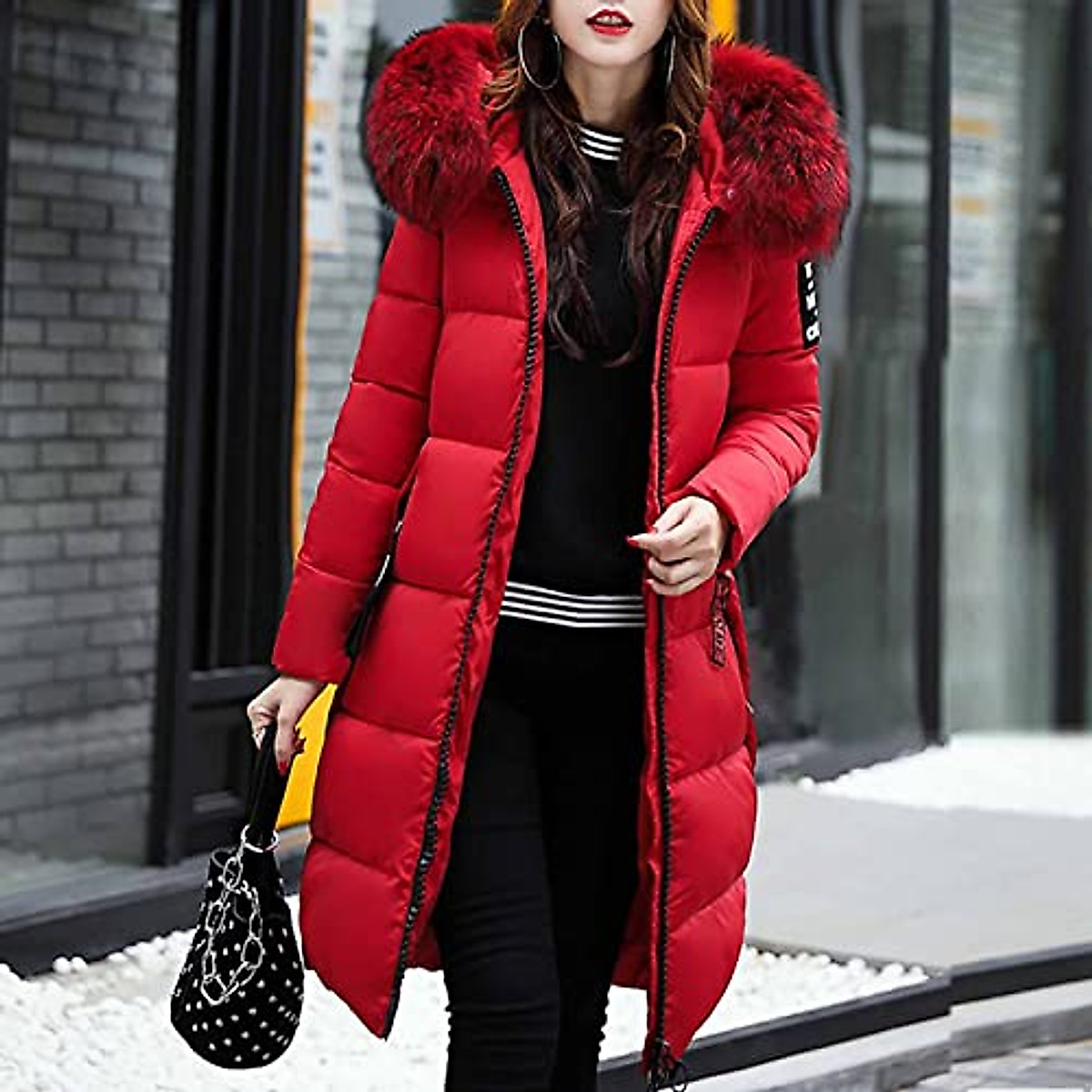 Puffer Coat, Women'S Jacket Fashion Winter Slim Thickening Warm Cotton Jacket Coat Womens Long With Hood Heated Jackets Insulated Snow, Coat For Women Black, Coats Jacket (4XL, Red)
