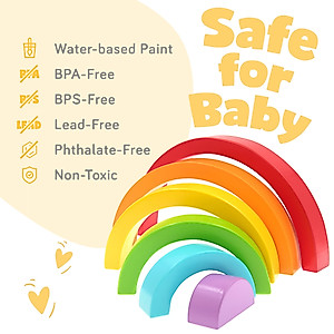 Ashtonbee Wooden Rainbow Stacking Toy, Wooden Toys and Montessori Toys for Toddlers, Sensory Toys for Toddlers 1-3, Rainbow Decor for Playrooms