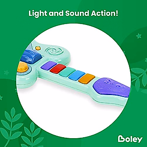 Boley Musical Toddler Guitar - Light and Sound Kids Electric Play Toy Guitar with 5 Musical Keys, Whammy Bar, Volume Control, Hands-On Sensory Play for Early Childhood Development - Ages 12+ Months