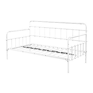 Oudiec Twin Size Metal Daybed with Trundle, Sofa Bed Frame Steel Slat Support for Teenagers/Adult Bedroom, Space Saving Design & No Box Spring Needed, White