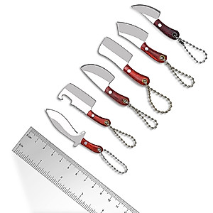 Damascus Mini Knife Set with Sheath, Kitchen Tiny knife set Pocket keychain knife Utility Tiny Chef knives for Package Opener Box Cutter Bottle Opener - Set of 6