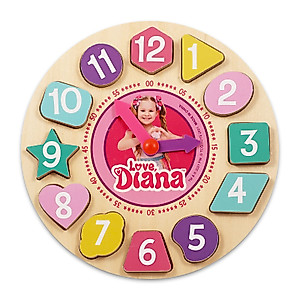 Love Diana Clock Puzzle Shape Sorting Game for Toddlers, Kids ~ 5 Pc Learning Toy Bundle with Love Diana Wooden Clock, Temporary Tattoos, and More (Love Diana Wood Toys)