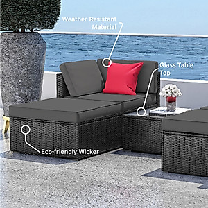 Nestl Outdoor Patio Furniture Set – Outdoor Furniture Patio Set, 5 Piece Patio Furniture Sets with Outdoor Couch, Outdoor Sectional Patio Seating with Gray Cushions, Black Wicker Patio Furniture Sets