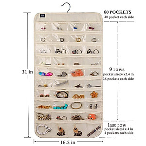 BB Brotrade Hanging Jewelry Organizer,Accessories Organizer,80 Pocket Organizer for Holding Jewelries（Beige）