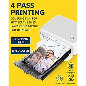 HPRT 4x6 Photo Printer AR Portable Instant Photo Printer 4 Pass 300 DPI Premium Quality Photo Compatible with iOS, Android and Bluetooth Devices (White)