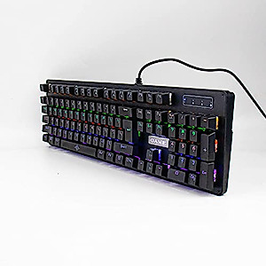 Gaming Keyboard with Customizable RGB Backlight, Tactile & Clicky Blue Switches, 104-Key Anti-Ghosting Wired Keyboard with Surround Lighting, Steel Body for PC and Laptop
