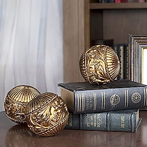 AELS 4" Vintage Decorative Balls Orbs, Set of 3 Decorative Spheres for Bowls and Trays, Antique Dining Table Centerpieces, Home Decor for Living Rooms, Dining Room, Coffee Table, Bronze Gold