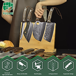 FULLHI 18pcs Butcher Chef Knife Set include meat fork High Carbon Steel Cleaver Kitchen Knife Whole Tang Vegetable Cleaver Home BBQ Camping with Knife Bag (18pcs)