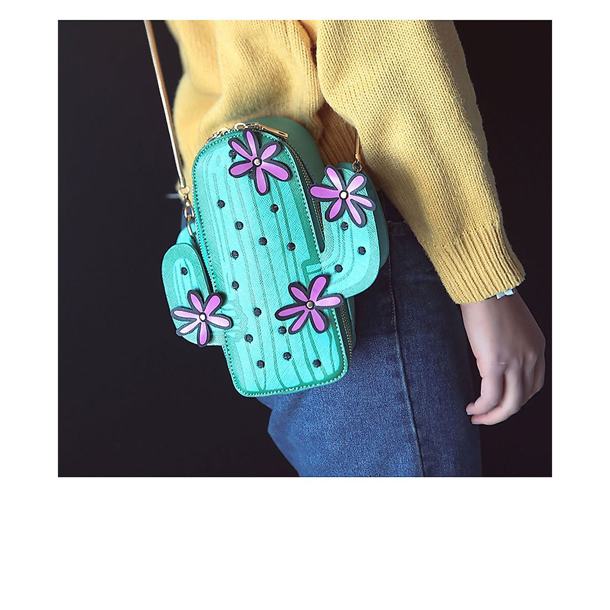 MILATA Women Cactus Shape PU Leather Mini Cross Body Bag Cute Purses Shoulder Chain Bag