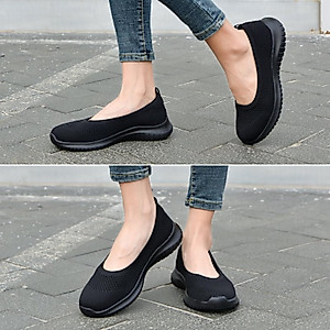 Zuwoigo Women’s Slip-On Walking Shoes Lightweight & Comfortable Casual Loafers Breathable Sneakers 7 B(M) US All Black