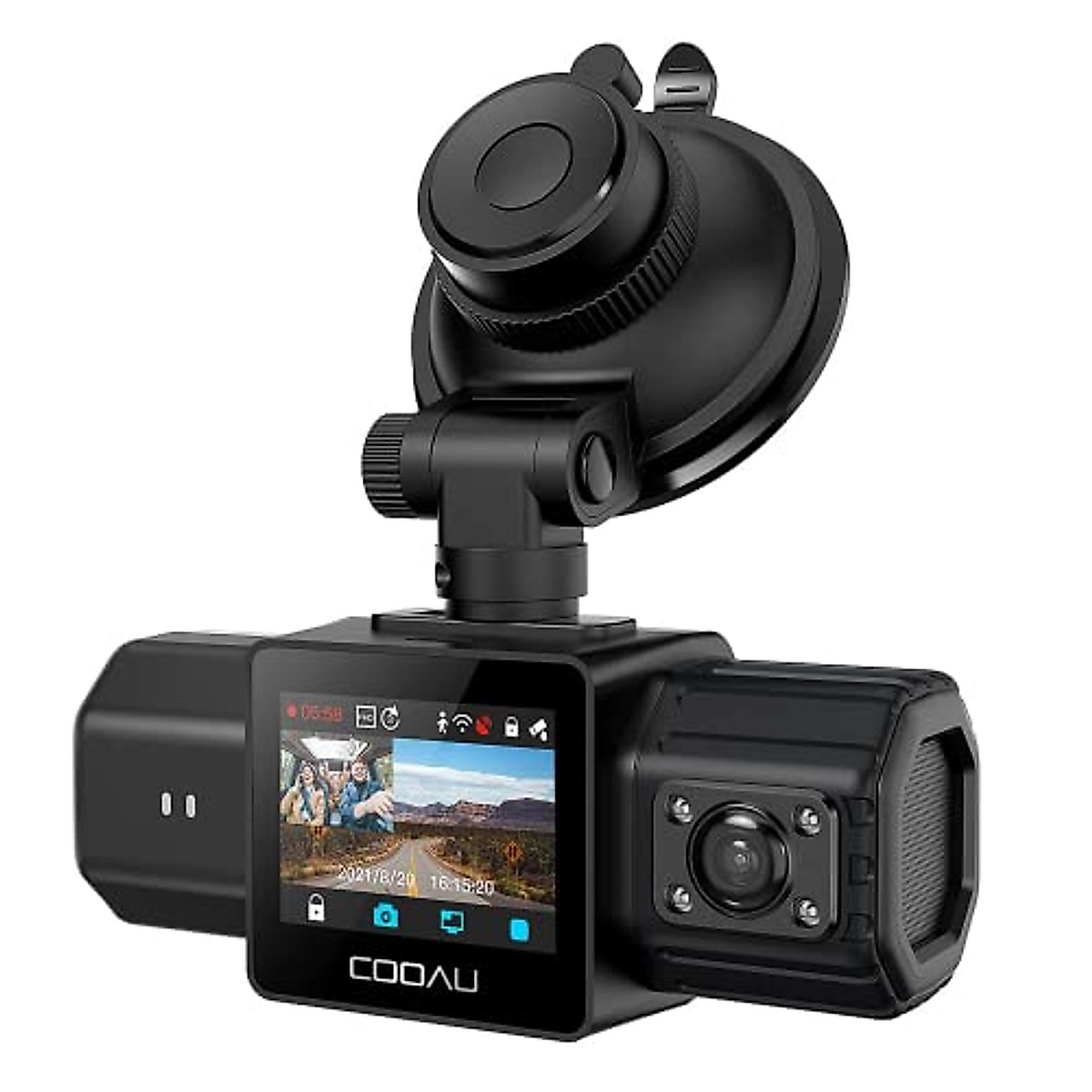 Dual Dash Cam with Built-in GPS, COOAU 1080P Front and Inside WiFi Dash Camera for Cars, Sony Sensor, Supercapacitor, 4 IR Night Vision, G-Sensor, Loop-Recording & Parking Mode (D20)