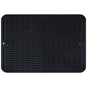 Rainspire Dish Drying Mats For Kitchen Counter, Silicone Dish Mat Drying Kitchen Mat, Food Grade Silicone Sink Drying Mat, Quick Dry Slip Resistant Kitchen Mats, 16x12inch, Black