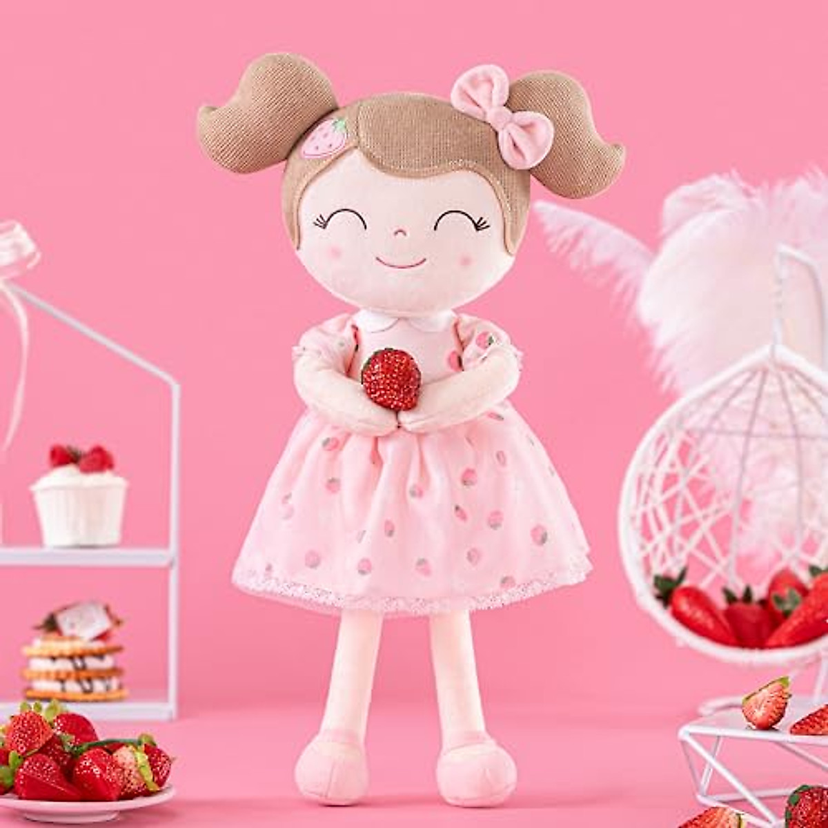 Gloveleya Baby Girl Gift Soft First Baby Doll Plush Doll Strawberry Pink 16" w/Gift Box…
