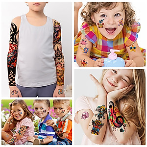 52 PCS Kids Full Arm Temporary Tattoo, Fake Tattoos for Kids, Rocket Car Dinosaur Planet Astronaut Tattoo for Boy, Dolphin Castle Cat Body Arm Tattoos Stickers for Girl, Party Supplies Gifts for Kids